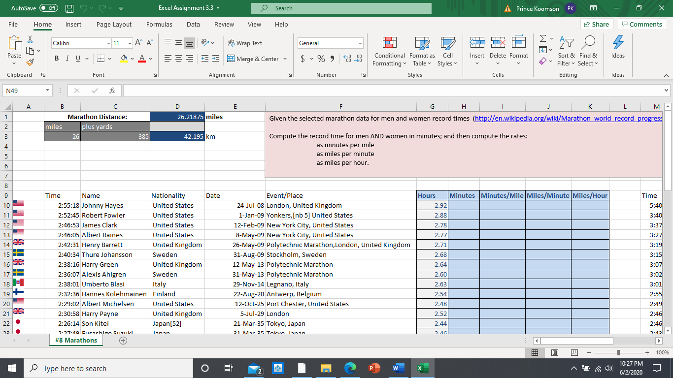 Solved AutoSave Off Havel Excel Assignment 3.3 - Search A | Chegg.com