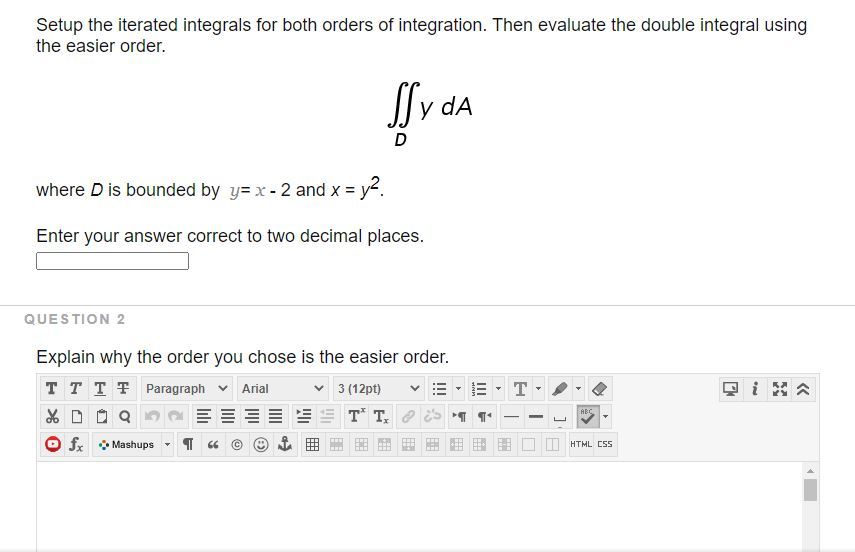 Solved Setup the iterated integrals for both orders of | Chegg.com