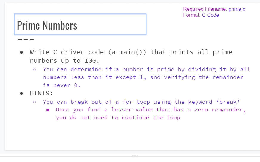 Solved Required Filename: prime.c Format: C Code Prime | Chegg.com