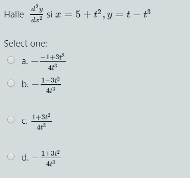 Solved Find the double derivative of x=5+t2, y=t-t3. The | Chegg.com