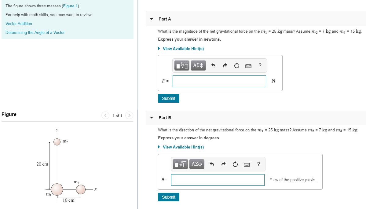 Solved The figure shows three masses (Figure 1). For help | Chegg.com