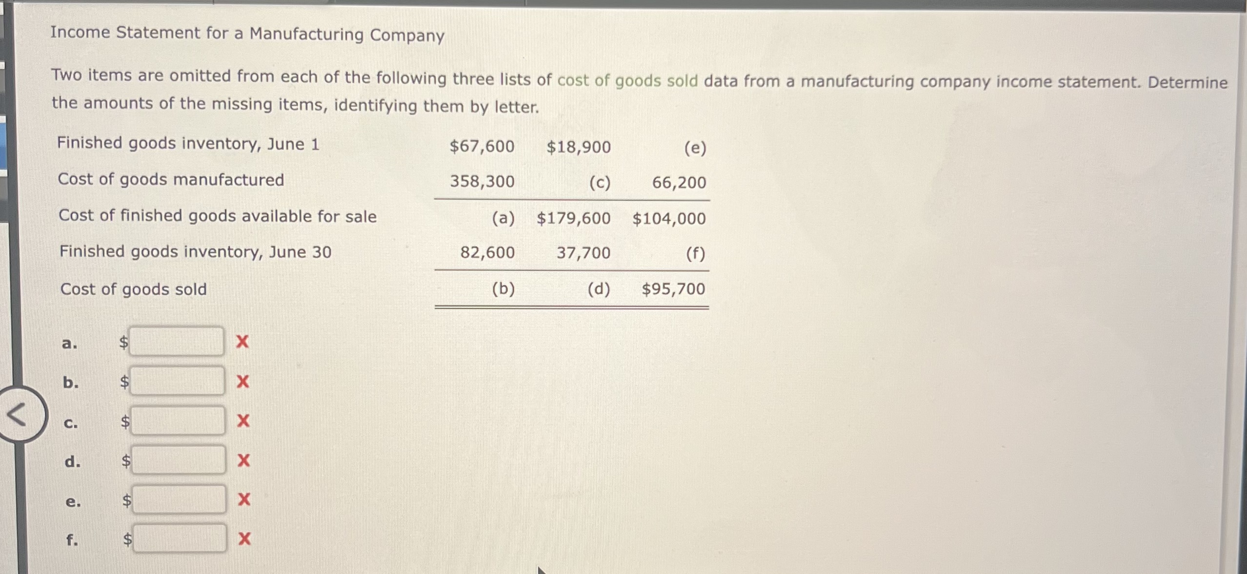 Solved Income Statement for a Manufacturing CompanyTwo items | Chegg.com