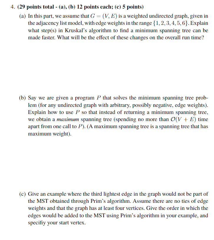 Solved 4. (29 points total - (a), (b) 12 points each; (c) 5 | Chegg.com