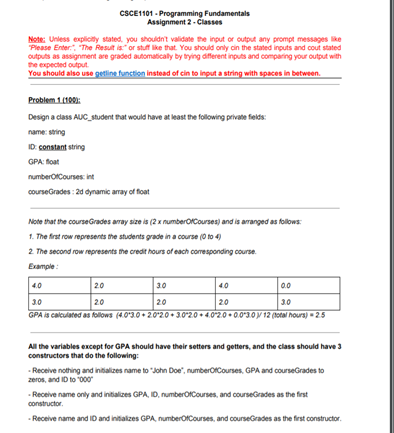 Solved CSCE1101 Programming Fundamentals Assignment | Chegg.com