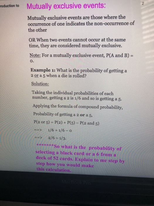 Solved odusction to Mutually exclusive events: Mutually | Chegg.com