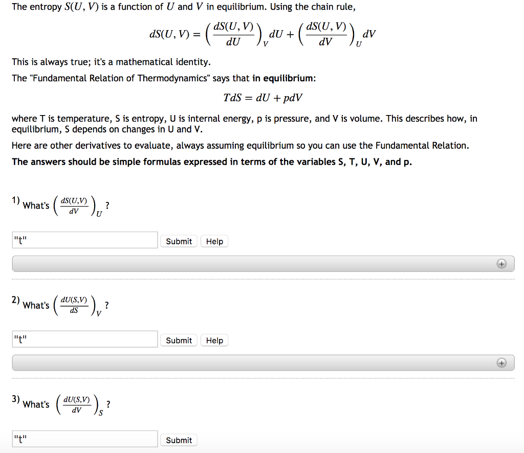 Solved where T is temperature, S is entropy, U is internal | Chegg.com