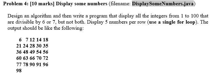 Solved Problem 4: [10 marks] Display some numbers (filename: | Chegg.com