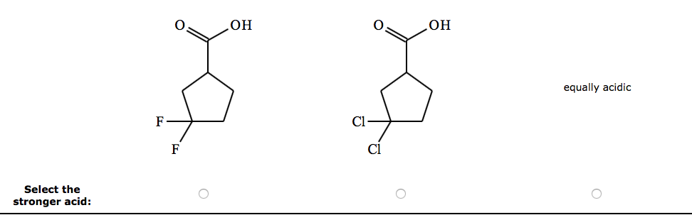 Solved In each row of the table, select the stronger acid or | Chegg.com