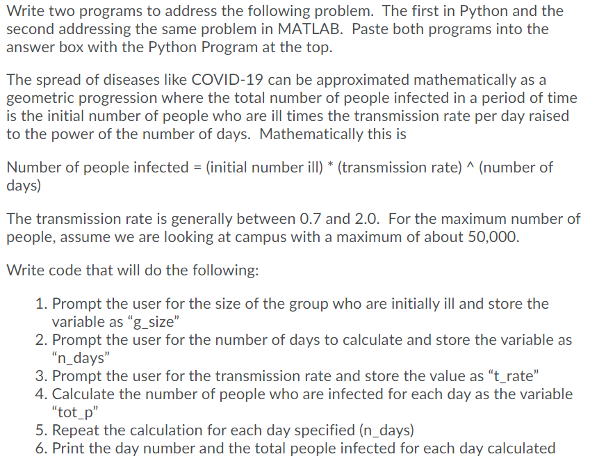 Solved Write two programs to address the following problem. | Chegg.com