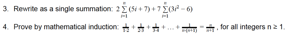 Solved single summation: 2 2 (5i+ 7)7 (3/2- 6) 3. Rewrite as | Chegg.com