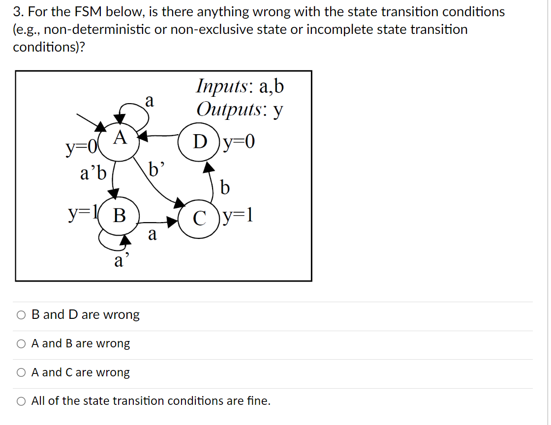Solved 3. For the FSM below, is there anything wrong with | Chegg.com
