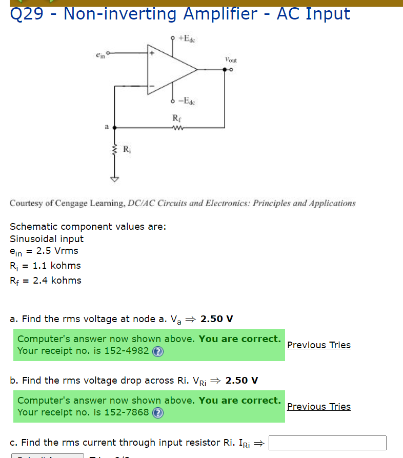 Solved Q29 - Non-inverting Amplifier - AC Input Courtesy of | Chegg.com