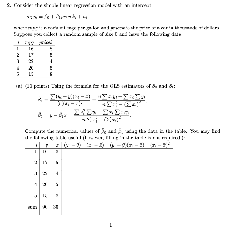 Solved 2. Consider the simple linear regression model with | Chegg.com