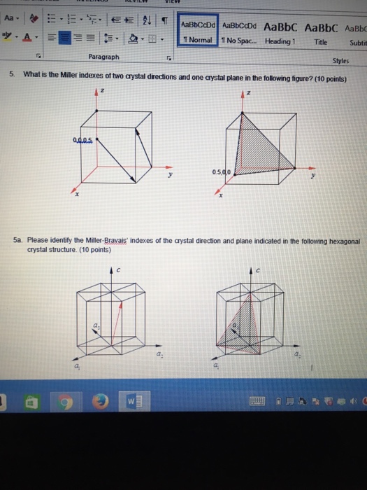 Solved 5. What is the Miller indexes of two crystal | Chegg.com