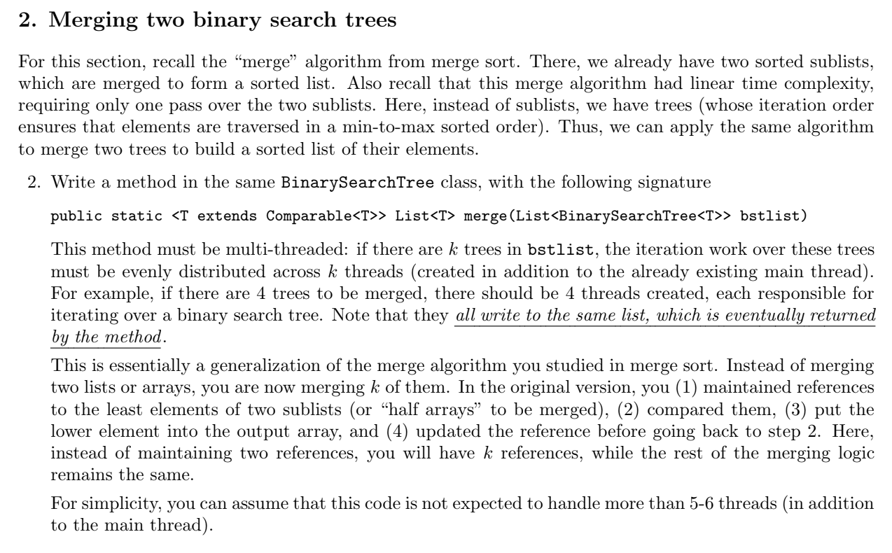 Solved 2. Merging two binary search trees For this section, | Chegg.com