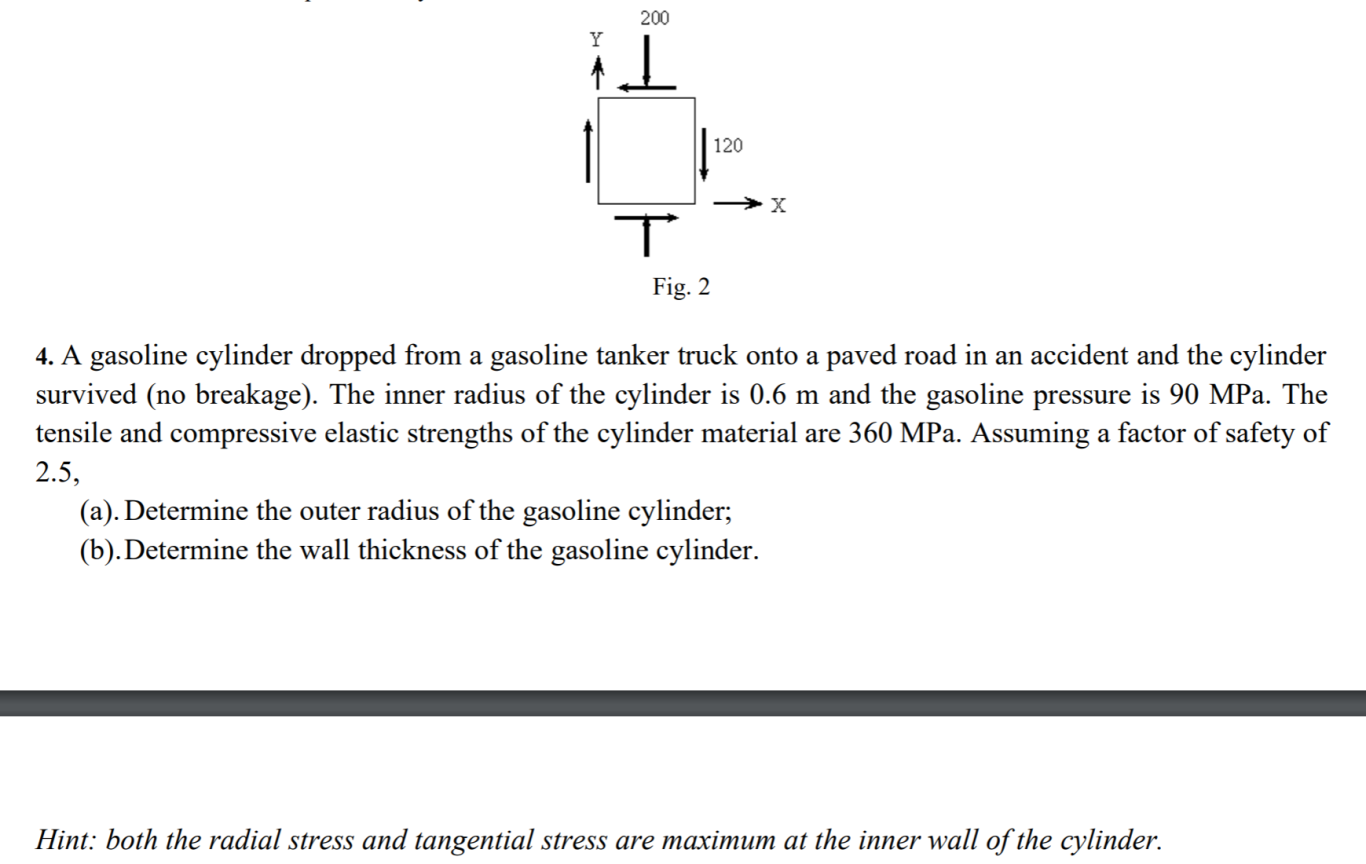 Solved 200 Y i 120 X T Fig. 2 4. A gasoline cylinder dropped | Chegg.com