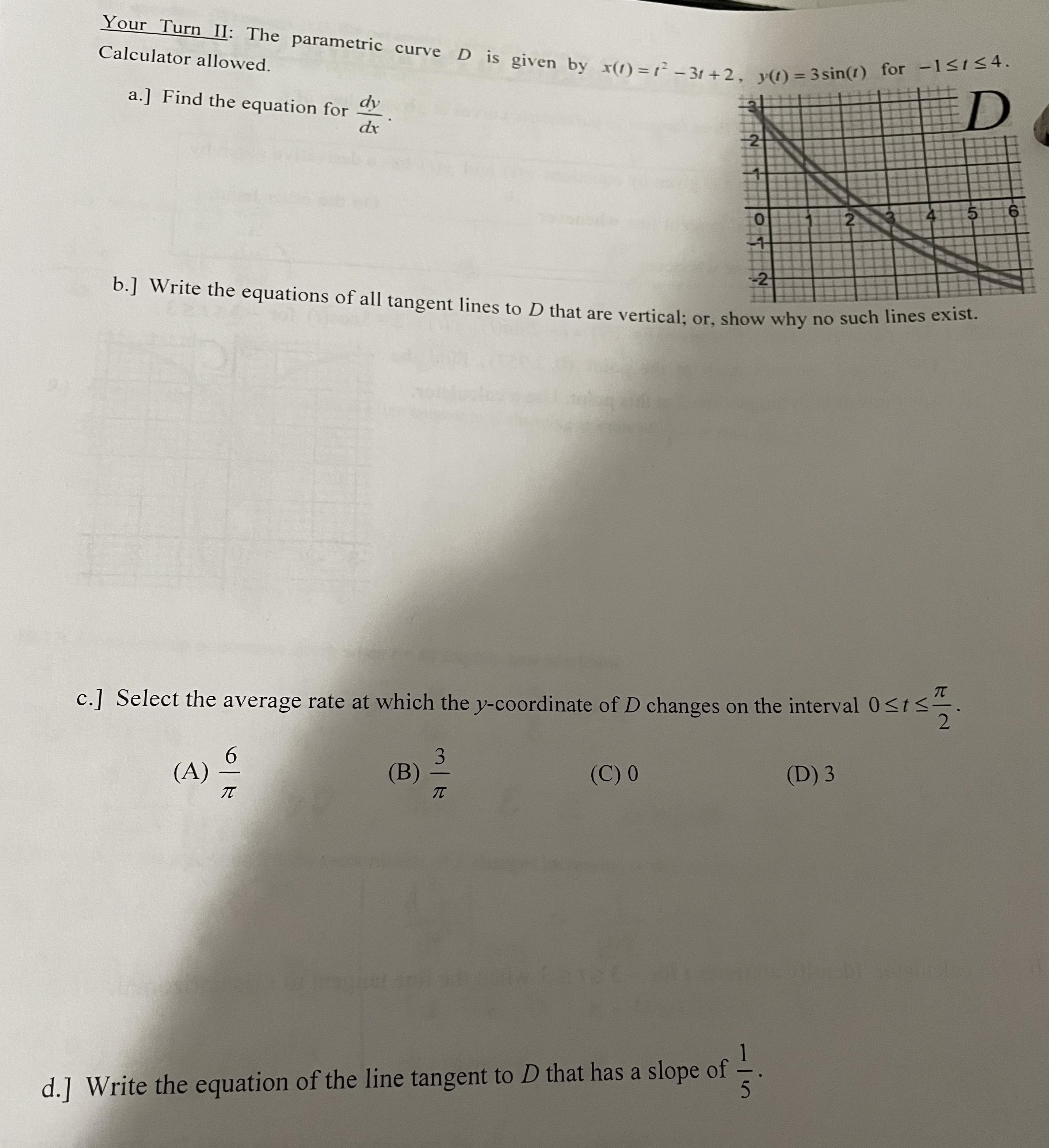 Solved Your Turn II: The parametric curve D is given by | Chegg.com
