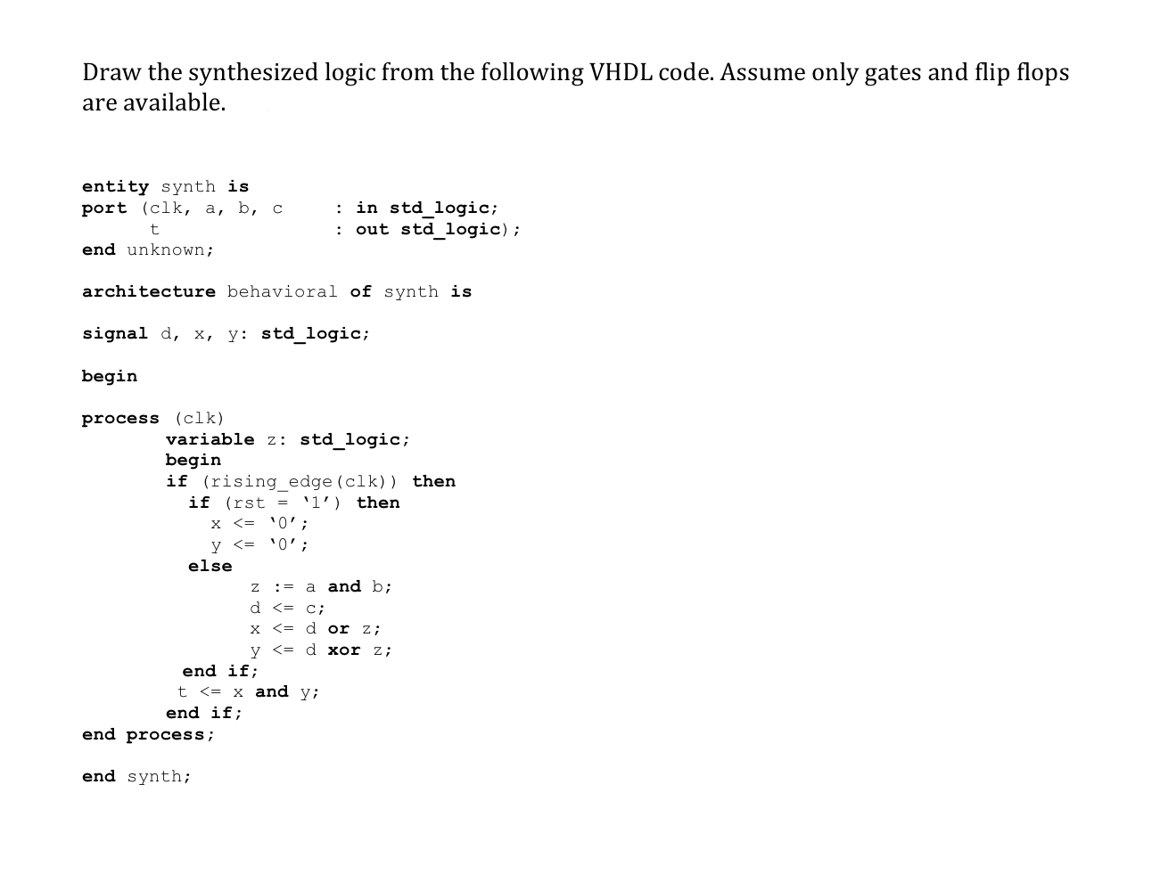 Solved Draw the synthesized logic from the following VHDL | Chegg.com