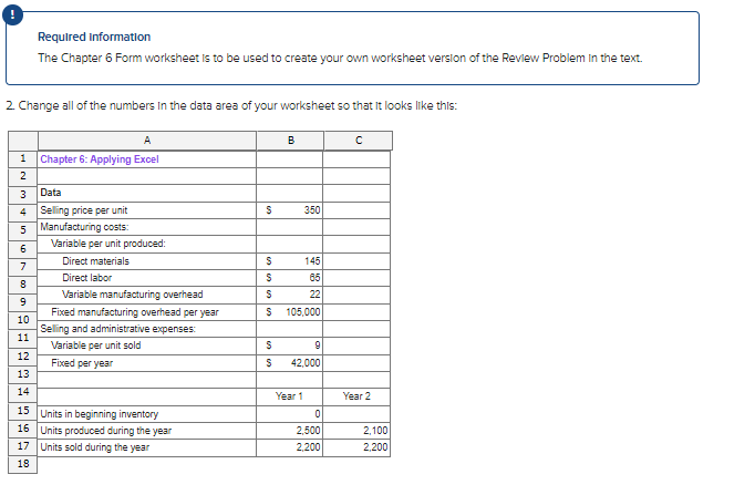 Solved Required Information The Chapter 6 Form worksheet is | Chegg.com