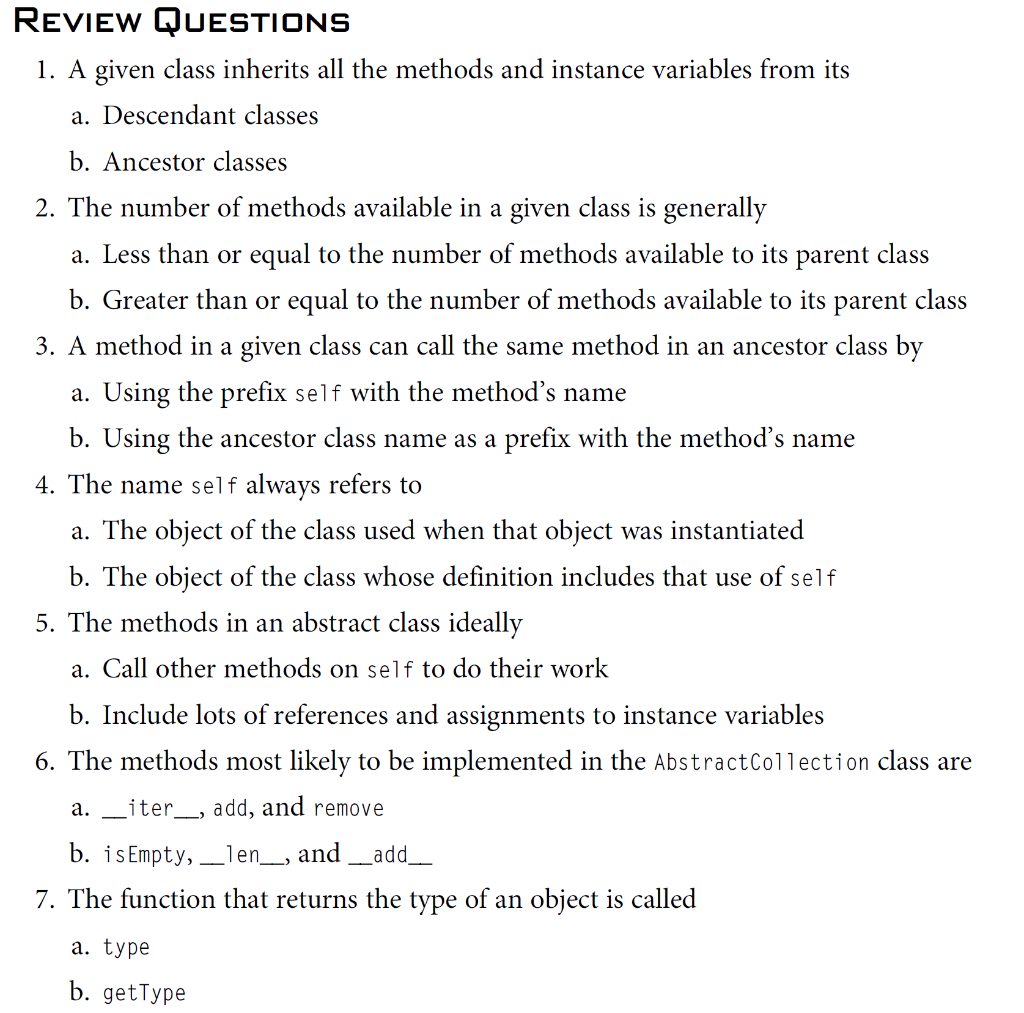 Solved REVIEW JUESTIONS 1. A given class inherits all the | Chegg.com