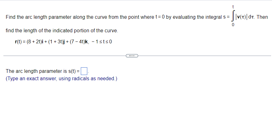 Find the arc length parameter along the curve from | Chegg.com