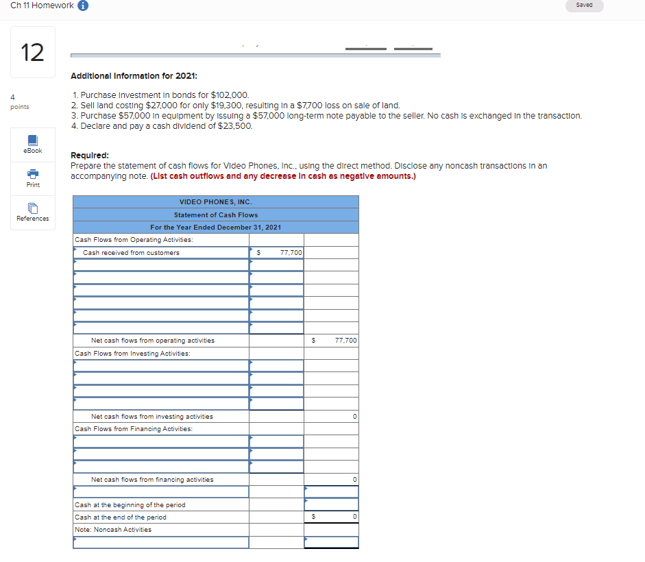 Solved Ch 11 Homework i Saved 12 The income statement, | Chegg.com
