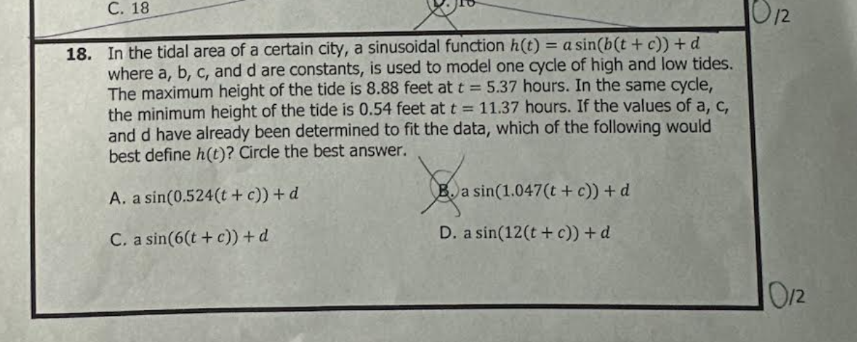 Solved 18. In the tidal area of a certain city, a sinusoidal | Chegg.com