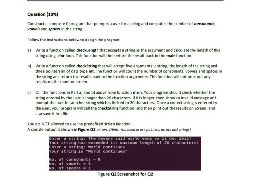 Solved Question (10%) Construct a complete C program that | Chegg.com