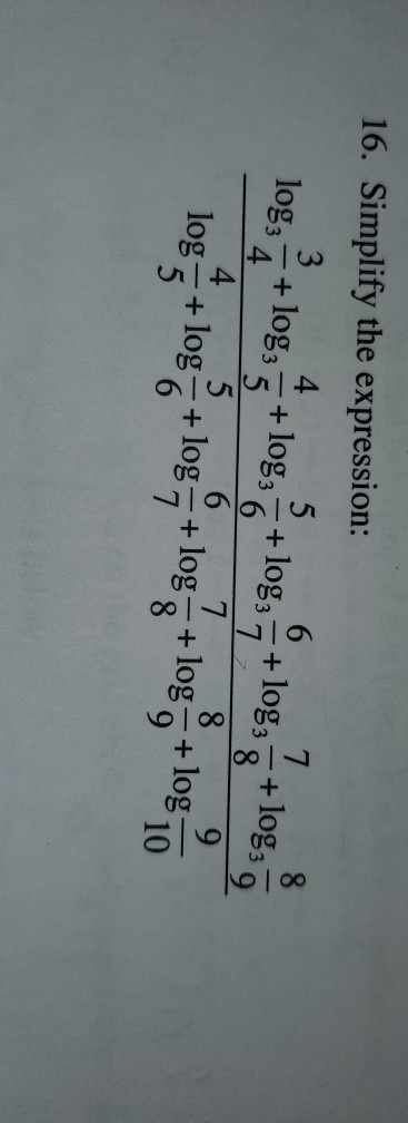 Solved 16. Simplify the expression: log, +108.+108.+ logo + | Chegg.com
