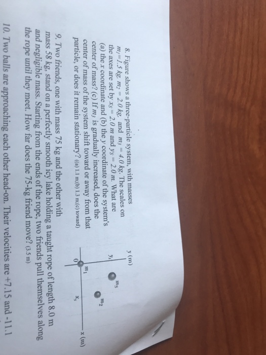 Solved 8. Figure shows a three-particle system, with masses | Chegg.com