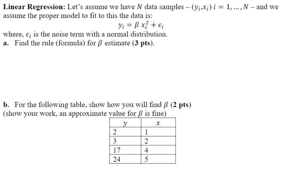 Solved Linear Regression: Let's assume we have N data | Chegg.com