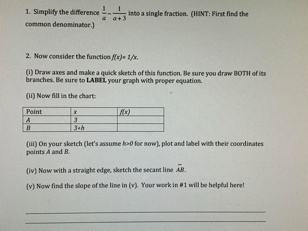 Solved 1. Simplify the difference common denominator.) 1 | Chegg.com