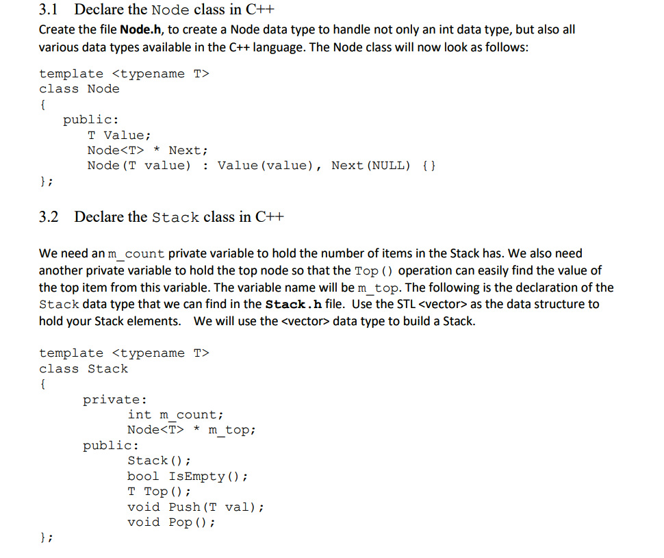 3.1 Declare the Node class in C++ Create the file | Chegg.com