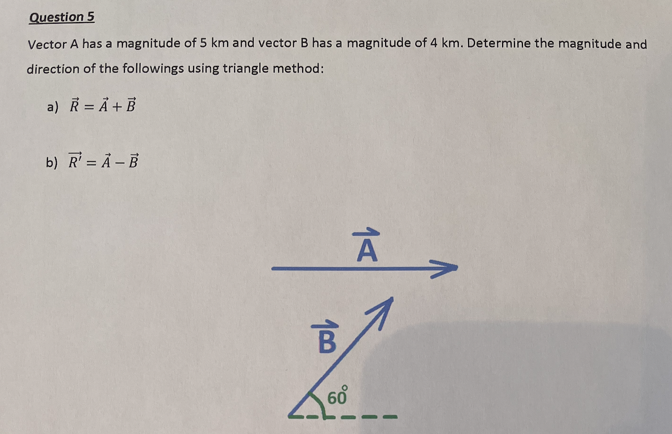 Solved Vector A has a magnitude of 5 km and vector B has a | Chegg.com