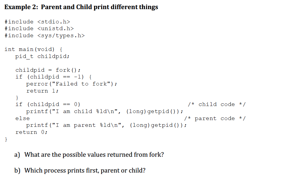 Solved Example 2: Parent and Child print different things | Chegg.com