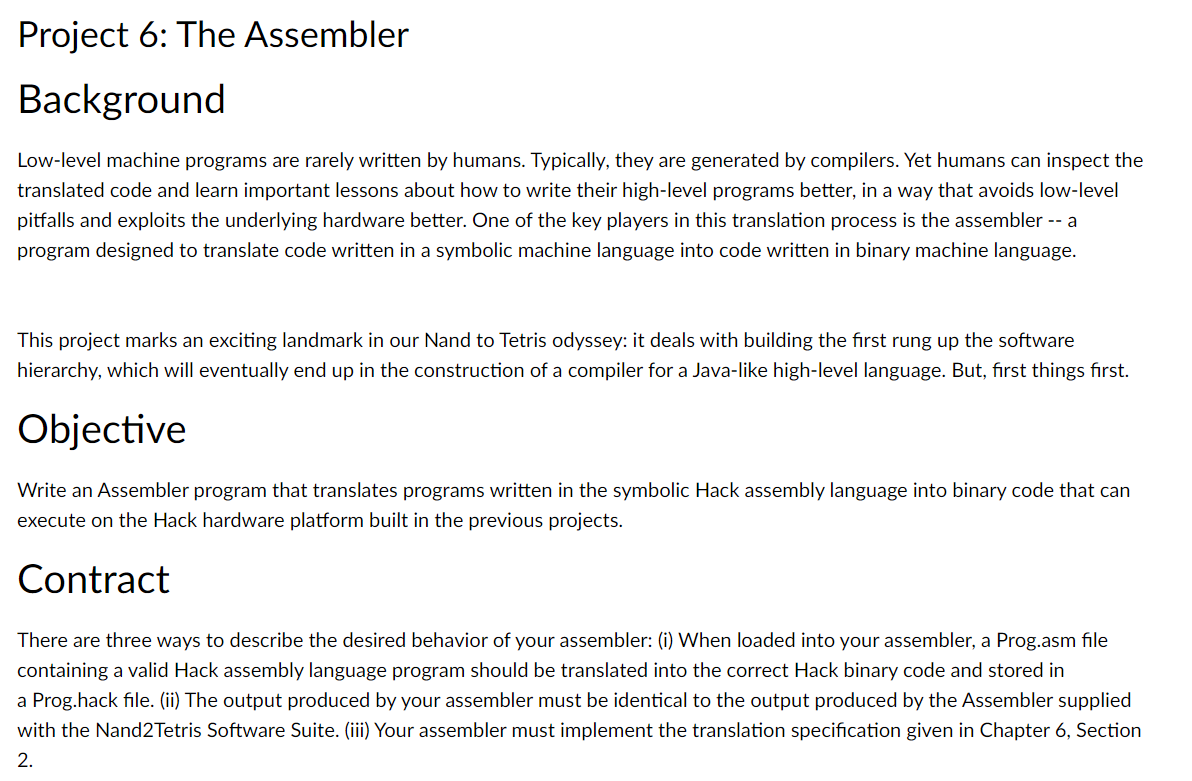 Project 6: The Assembler Background Low-level machine | Chegg.com