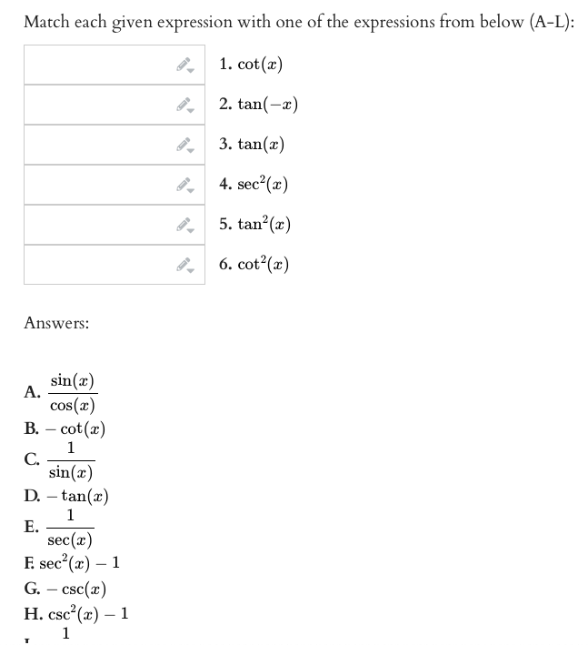 Solved Match each given expression with one of the | Chegg.com