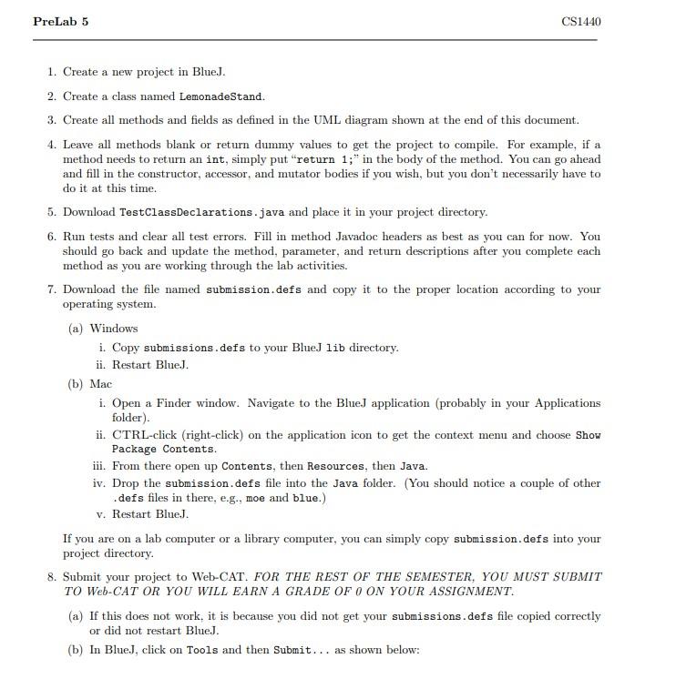 Solved 1. Create a new project in BlueJ. 2. Create a class | Chegg.com