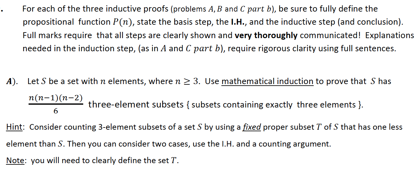 Solved For each of the three inductive proofs (problems A, B | Chegg.com
