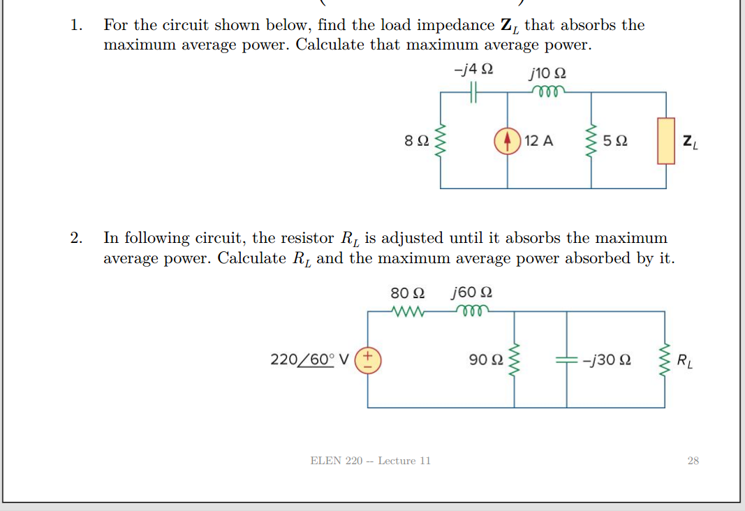 Solved 1. For the circuit shown below, find the load | Chegg.com