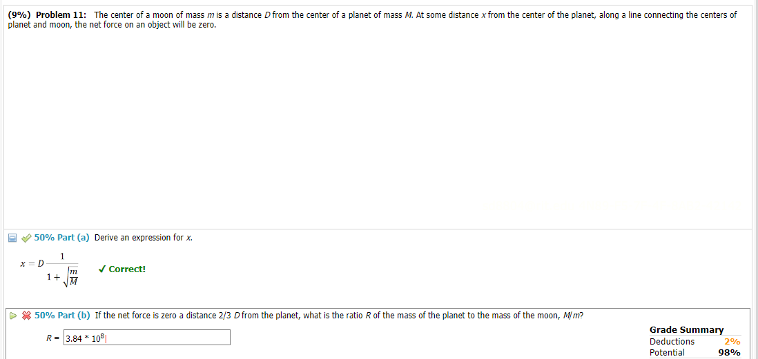 Solved The center of a moon of mass m is a distance D from | Chegg.com