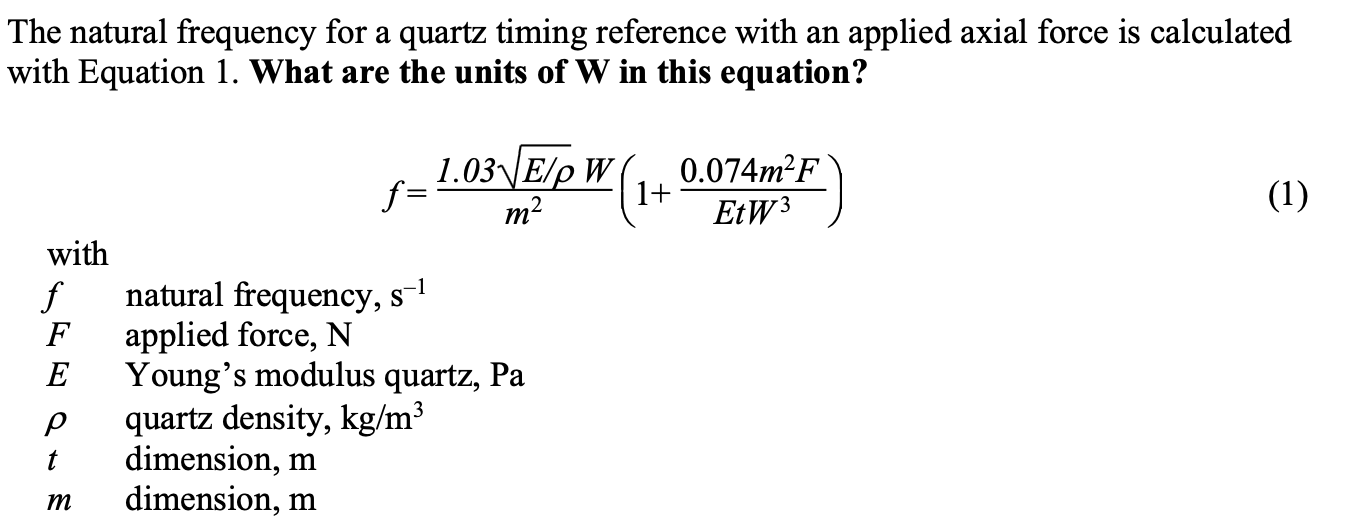 Solved The natural frequency for a quartz timing reference | Chegg.com