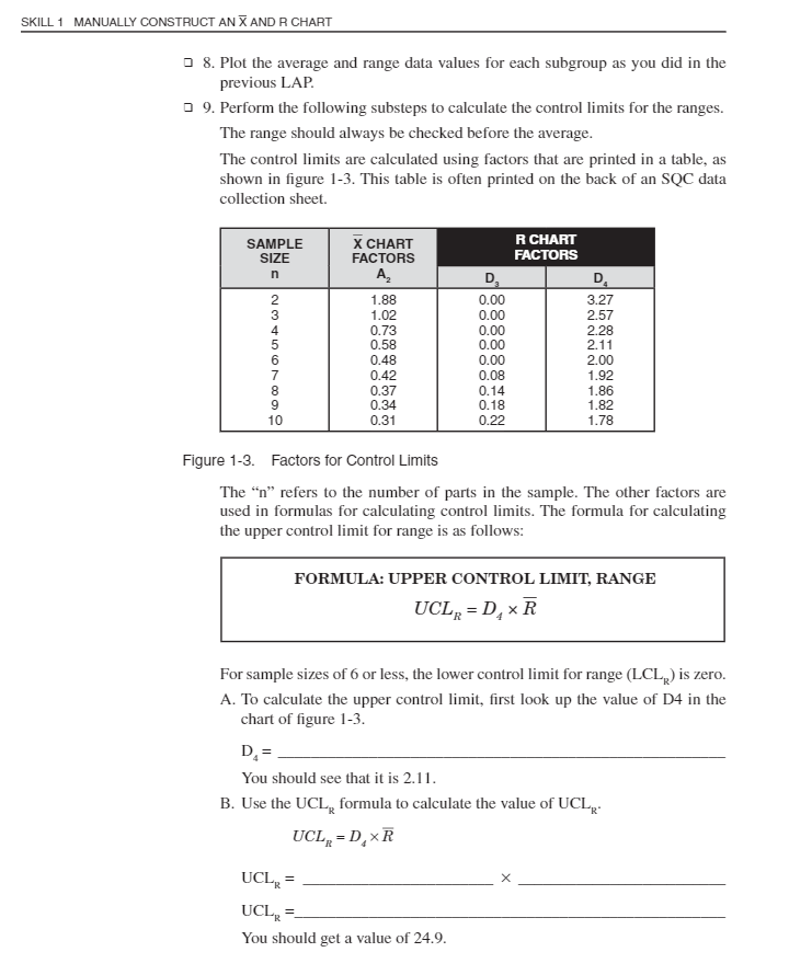 SKILL 1 MANUALLY CONSTRUCT AN X AND R CHART Procedure | Chegg.com