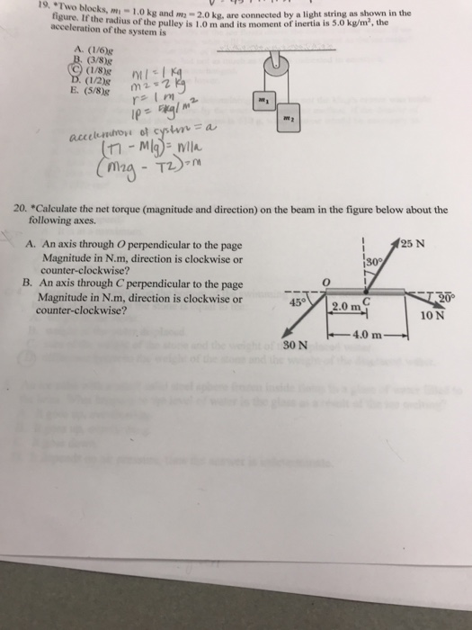 Solved 19. .Two blocks,mi figure. If the acceleration of the | Chegg.com