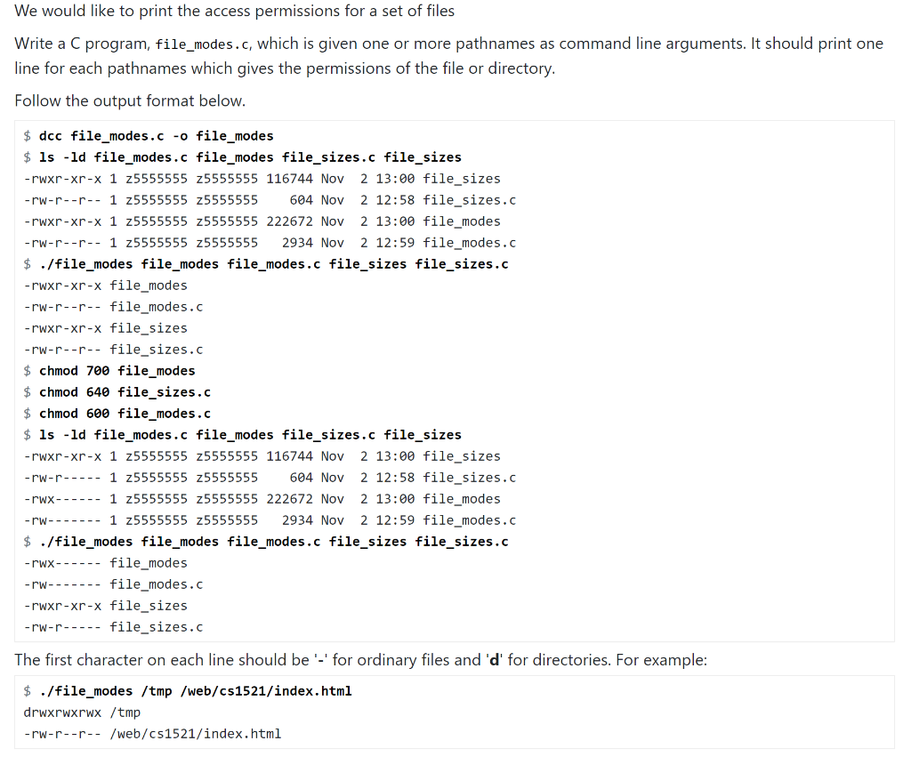 Solved We would like to print the access permissions for a | Chegg.com