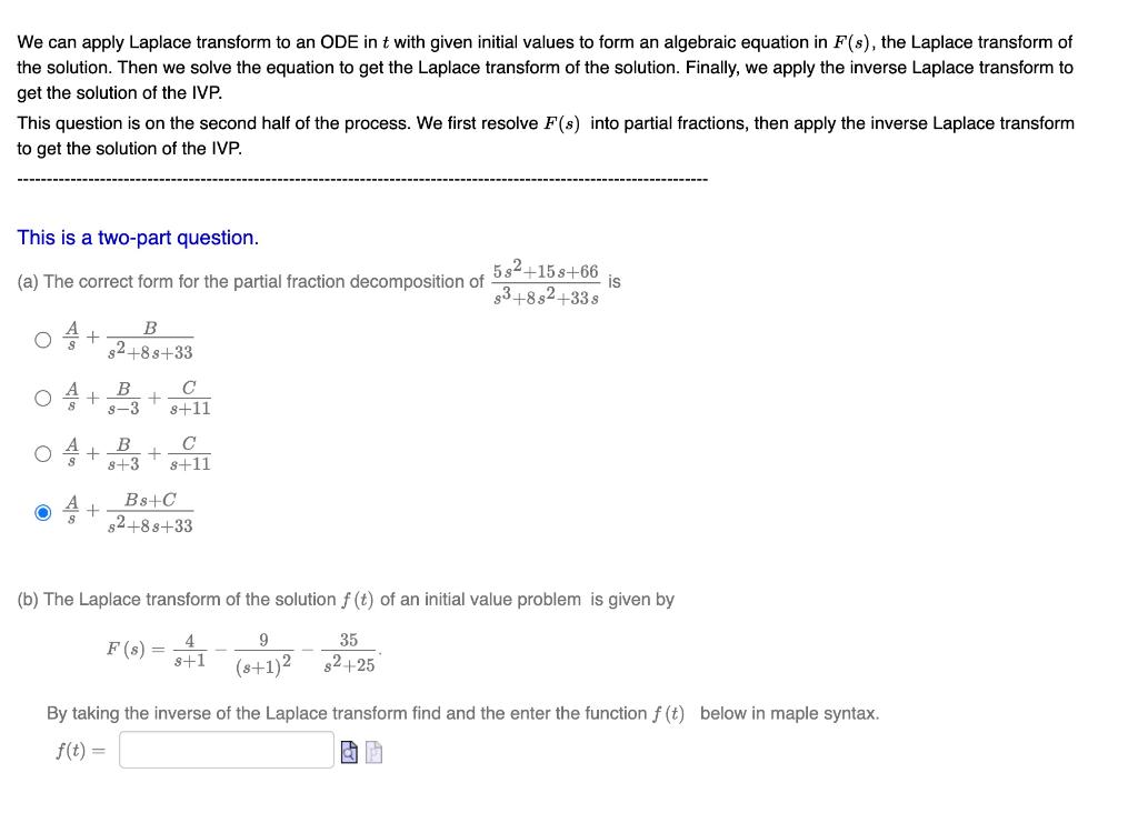 Solved We can apply Laplace transform to an ODE in t with | Chegg.com