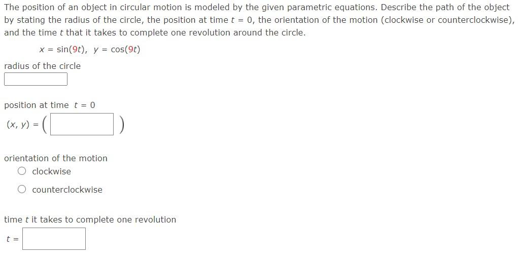 Solved The position of an object in circular motion is | Chegg.com