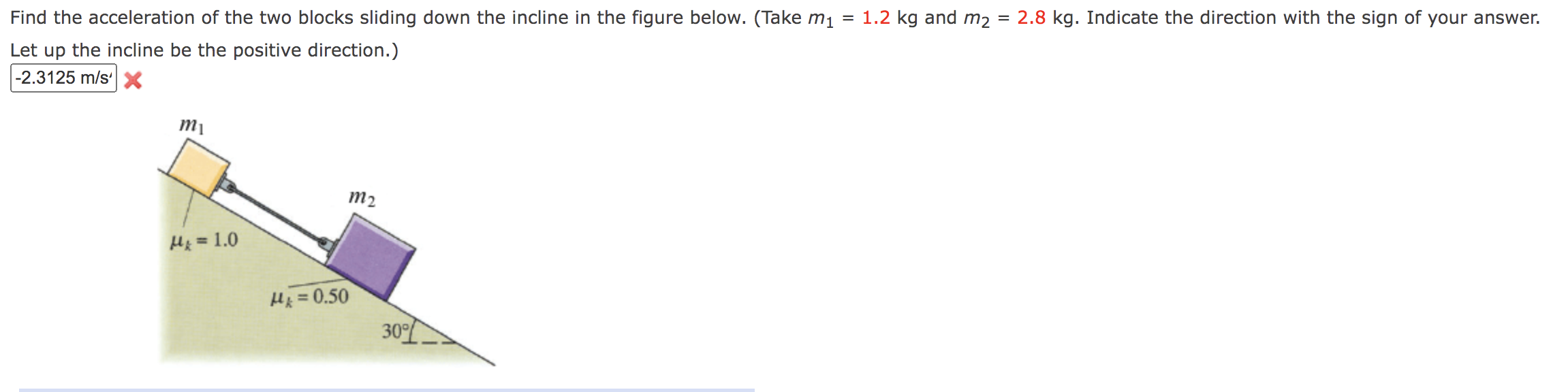 Solved Find the acceleration of the two blocks sliding down | Chegg.com