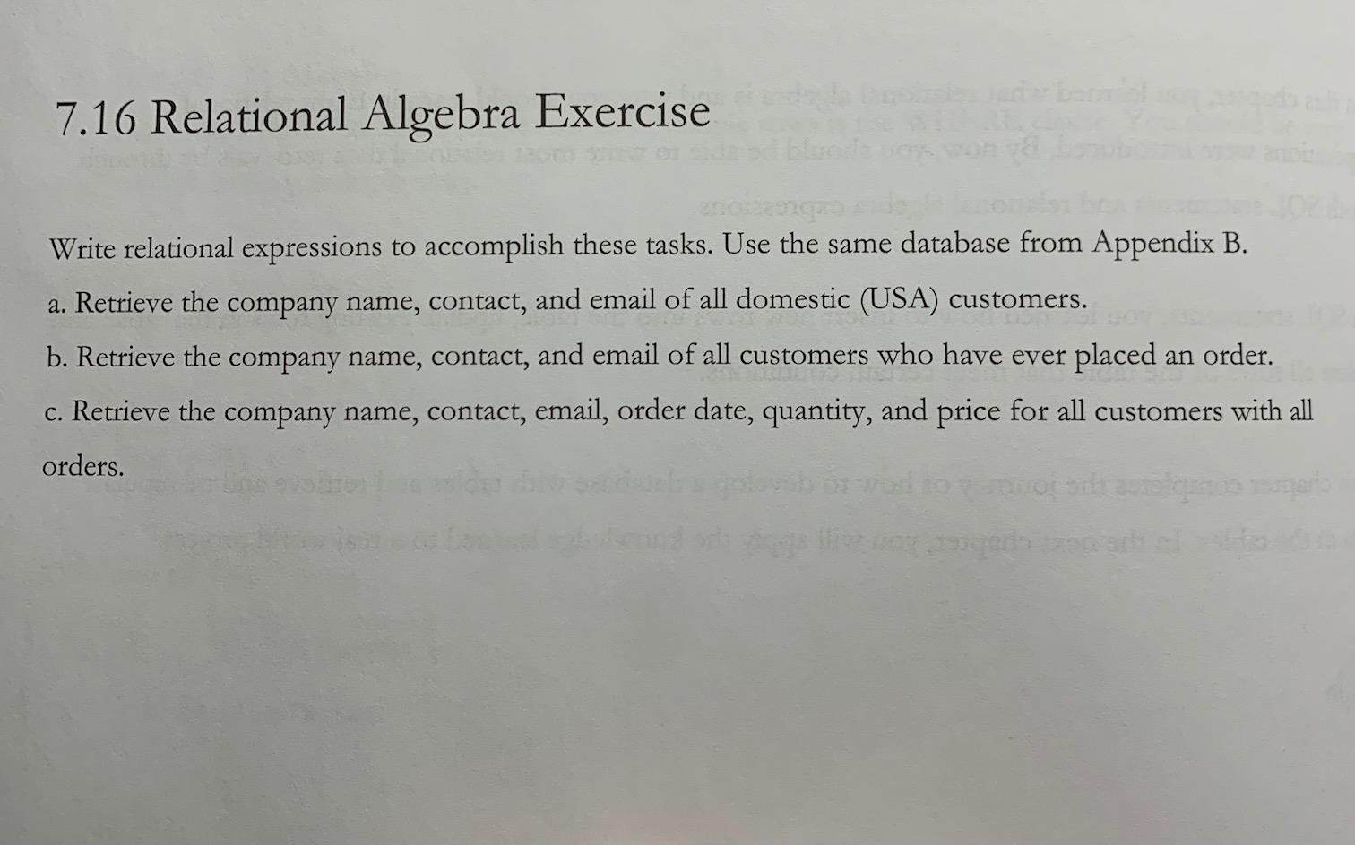 Solved 7.16 Relational Algebra Exercise Write relational | Chegg.com