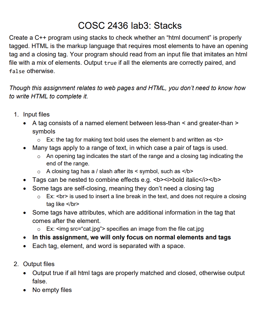 Cosc 2436 Lab3 Stacks Create A C Program Using 